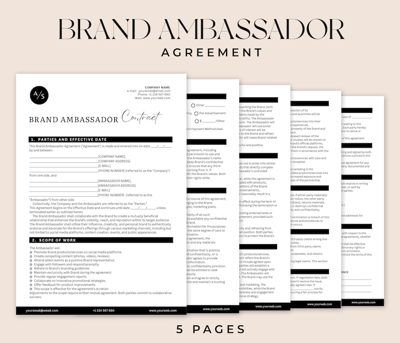 Editable Influencer Agreement Template, Brand Ambassador Contract Form ...
