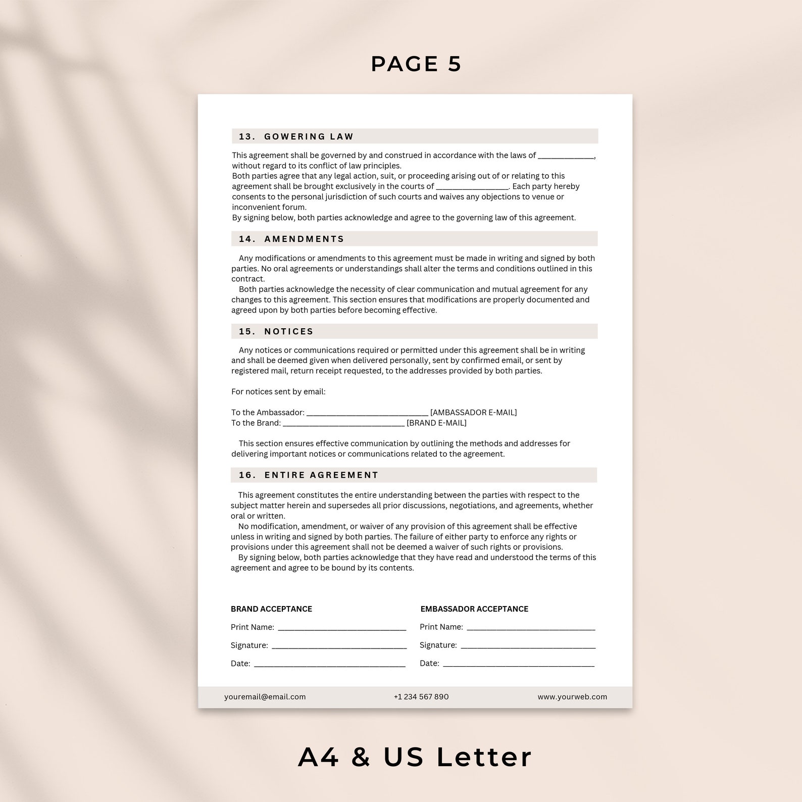Editable Influencer Contract Template, Brand Ambassador Agreement Form ...
