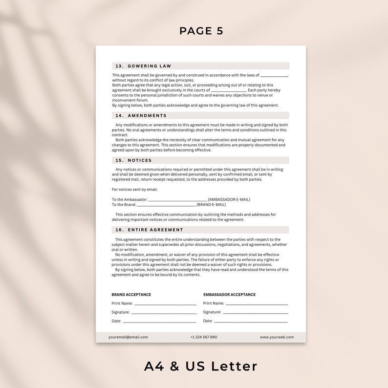 Editable Influencer Contract Template, Brand Ambassador Agreement Form ...