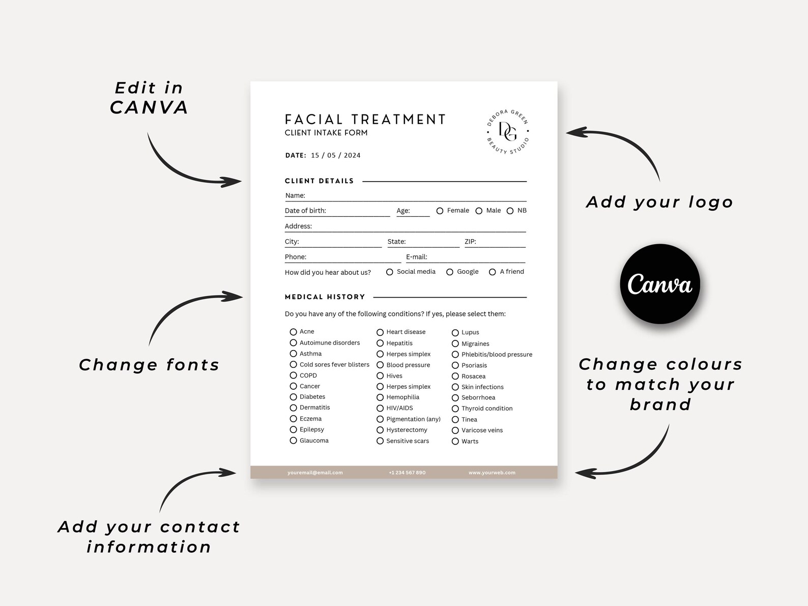 Facial Treatment Forms, Editable Esthetician Templates, Printable ...