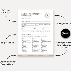 Facial Treatment Forms, Editable Esthetician Templates, Printable ...