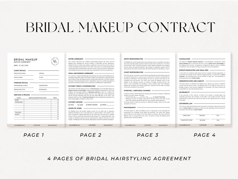 Bridal Makeup Artist Contract, Wedding Makeup Forms, Makeup Contract ...