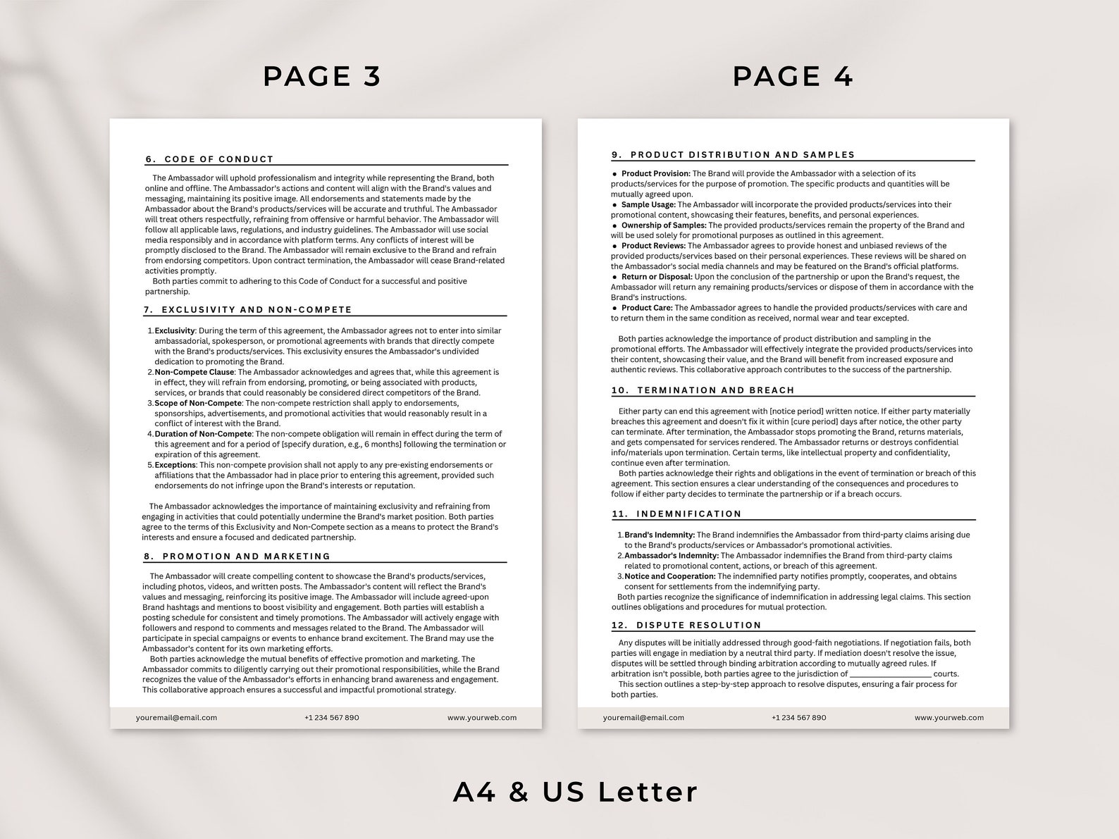 Professional Influencer Contract Template, Brand Ambassador Contract ...