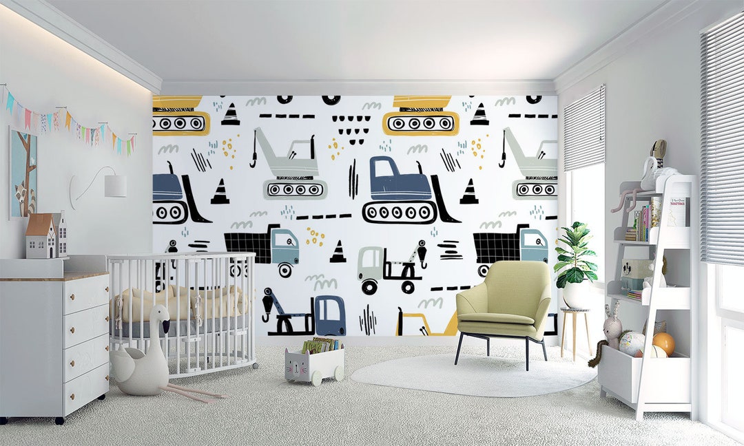 Construction Diggers and Cranes Pattern Wallpaper Mural - Etsy