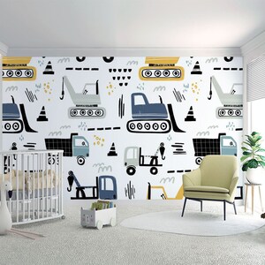 Construction Diggers and Cranes Pattern Wallpaper Mural - Etsy