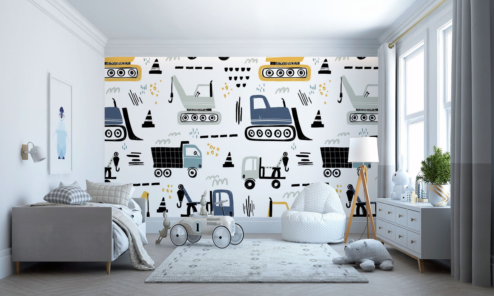 Construction Diggers and Cranes Pattern Wallpaper Mural - Etsy