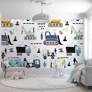 Construction Diggers and Cranes Pattern Wallpaper Mural - Etsy