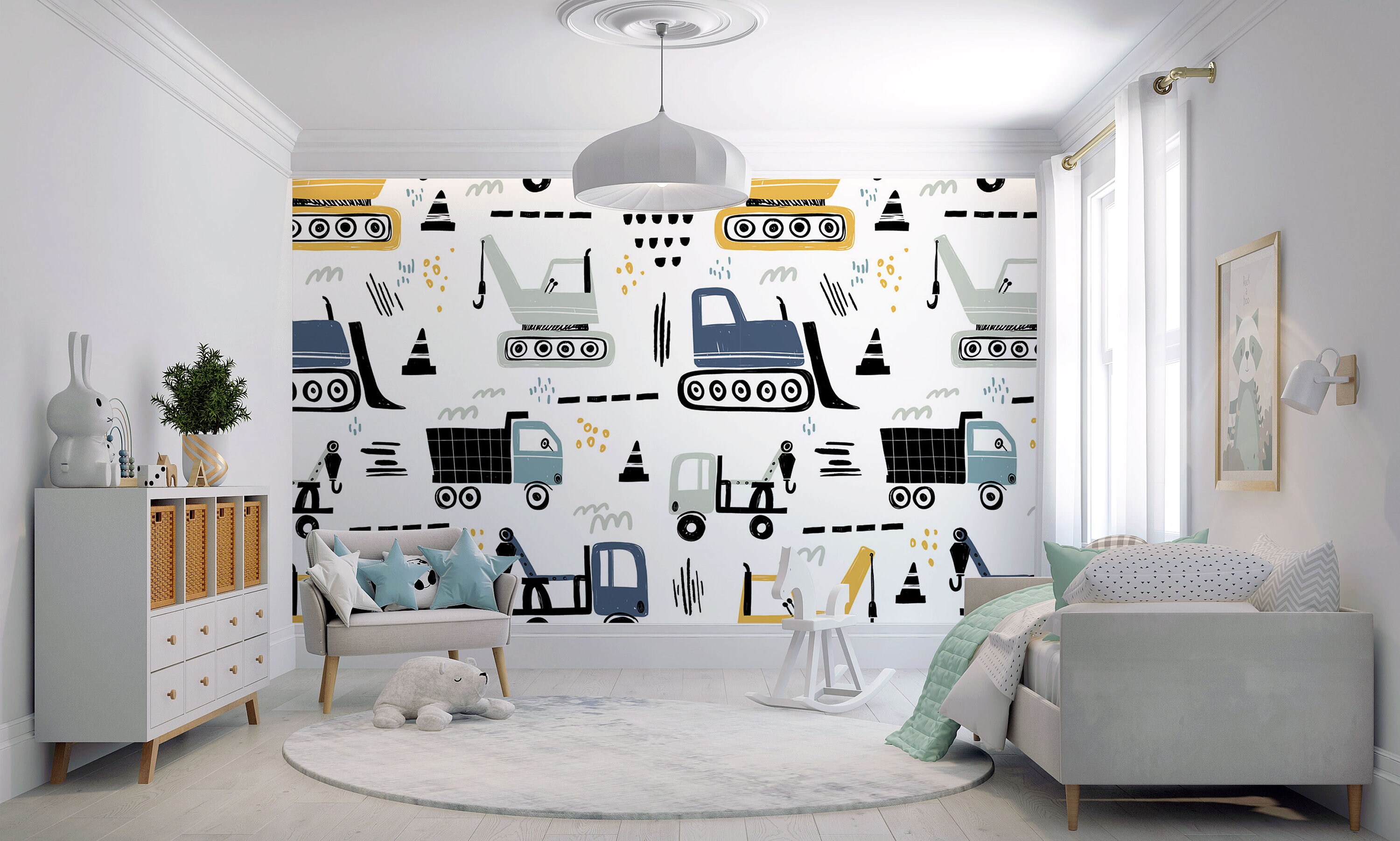 Construction Diggers and Cranes Pattern Wallpaper Mural - Etsy