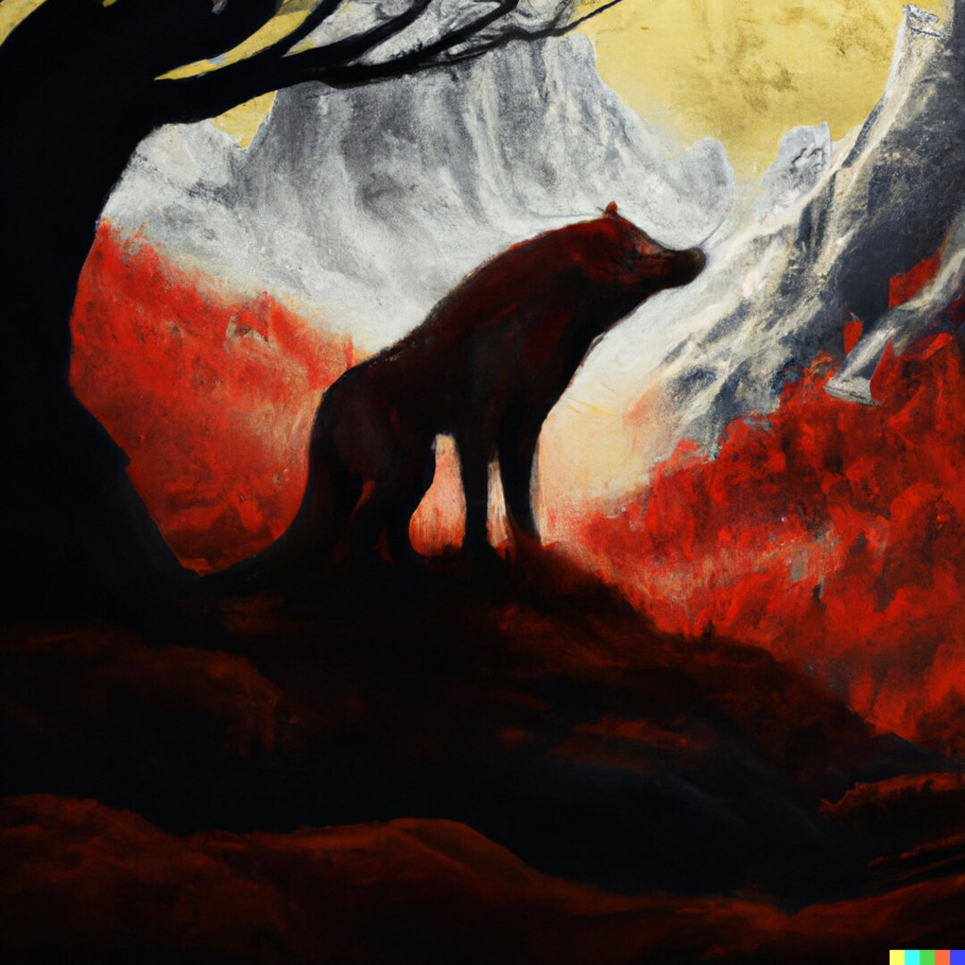 Black and Red Wolf Print in Mountains - Etsy