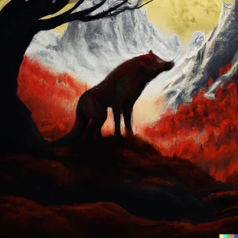 Black and Red Wolf Print in Mountains - Etsy
