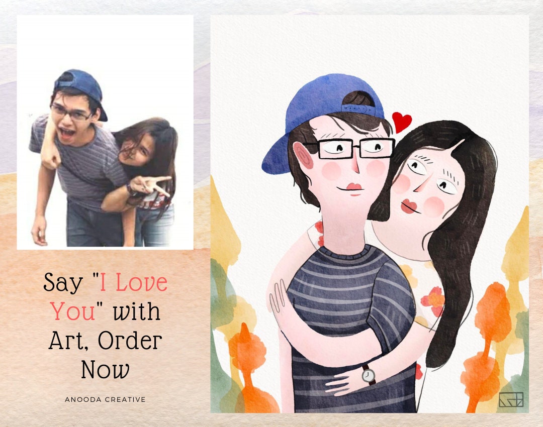 CUSTOM COUPLE PORTRAIT Digital Download Couple Drawing Watercolor ...