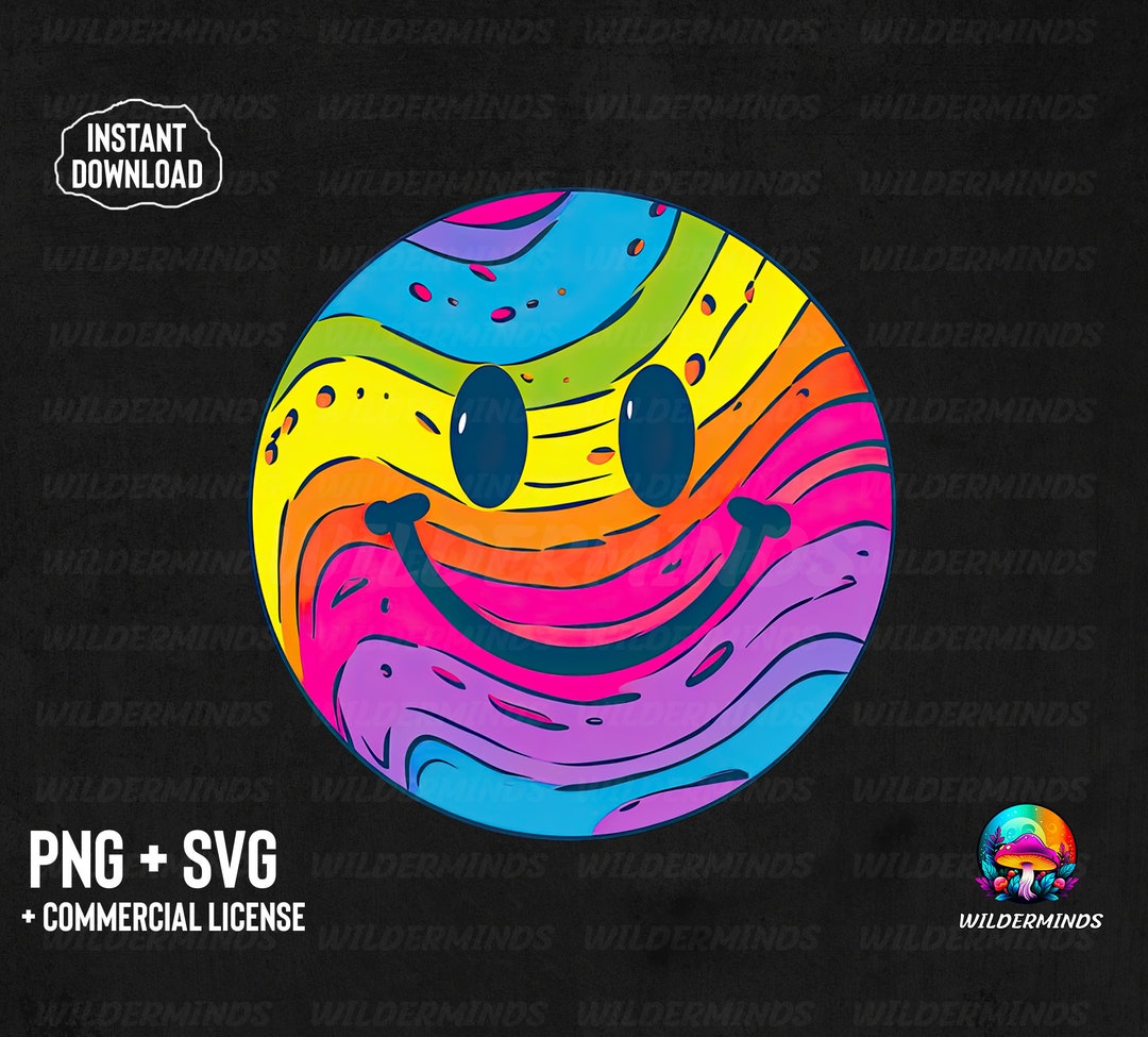 Trippy Smiley Face Digital Download, Psychedelic Smiley PNG, Hippie ...