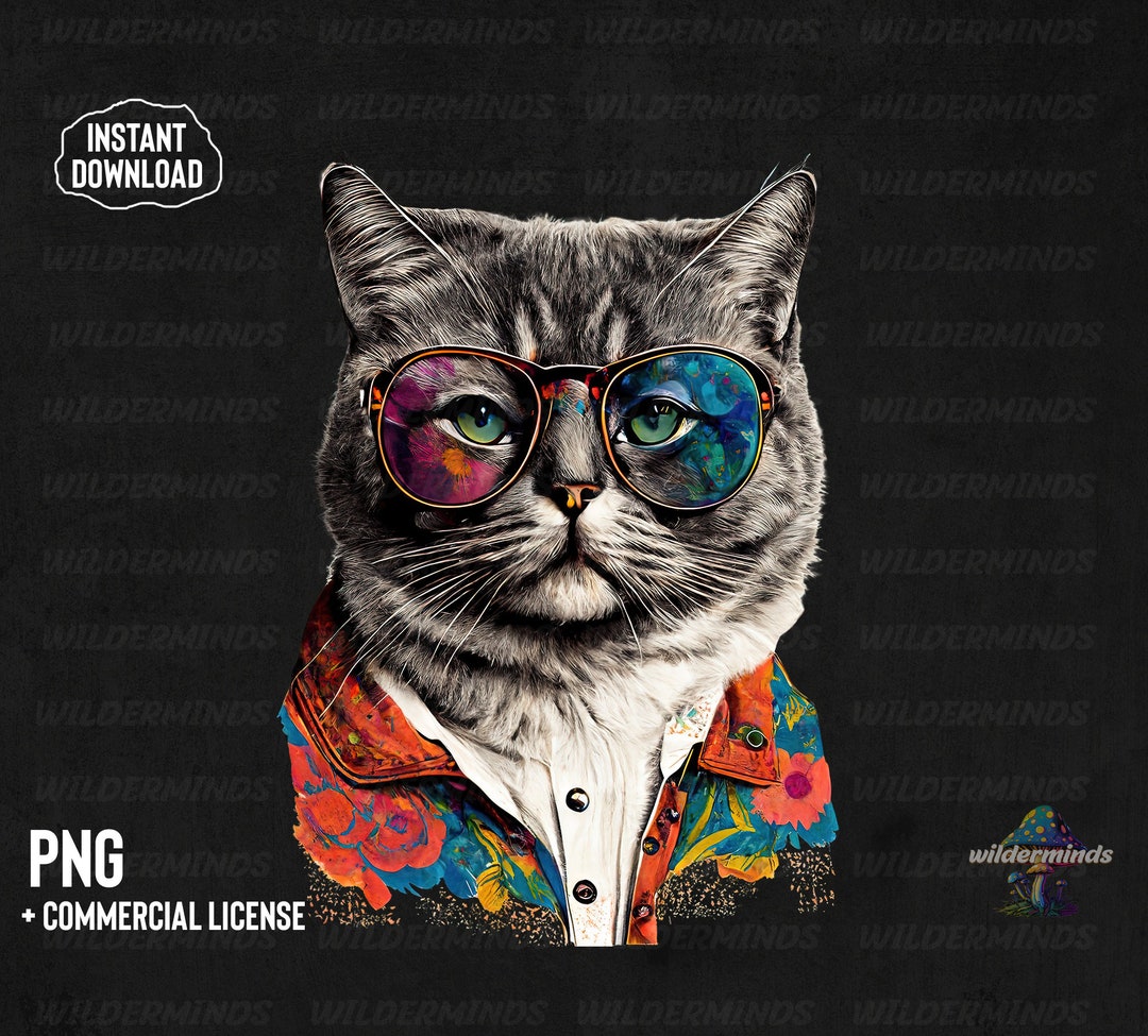 70s Cat Design With Transparent Background for Printing on T-shirts ...