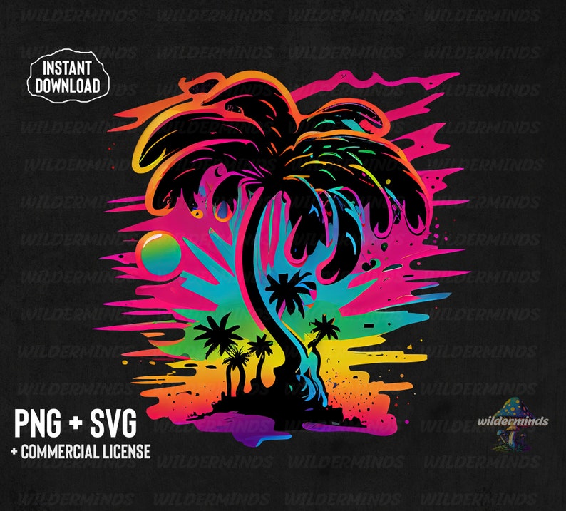 Retrowave Palm Tree, PNG Digital Download Clip Art, Colorful Palm Tree ...