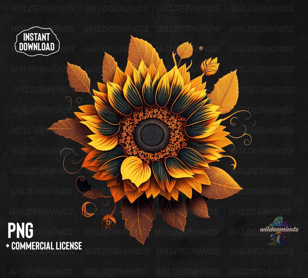 Yellow Sunflower Design With Transparent Background for Printing on T ...