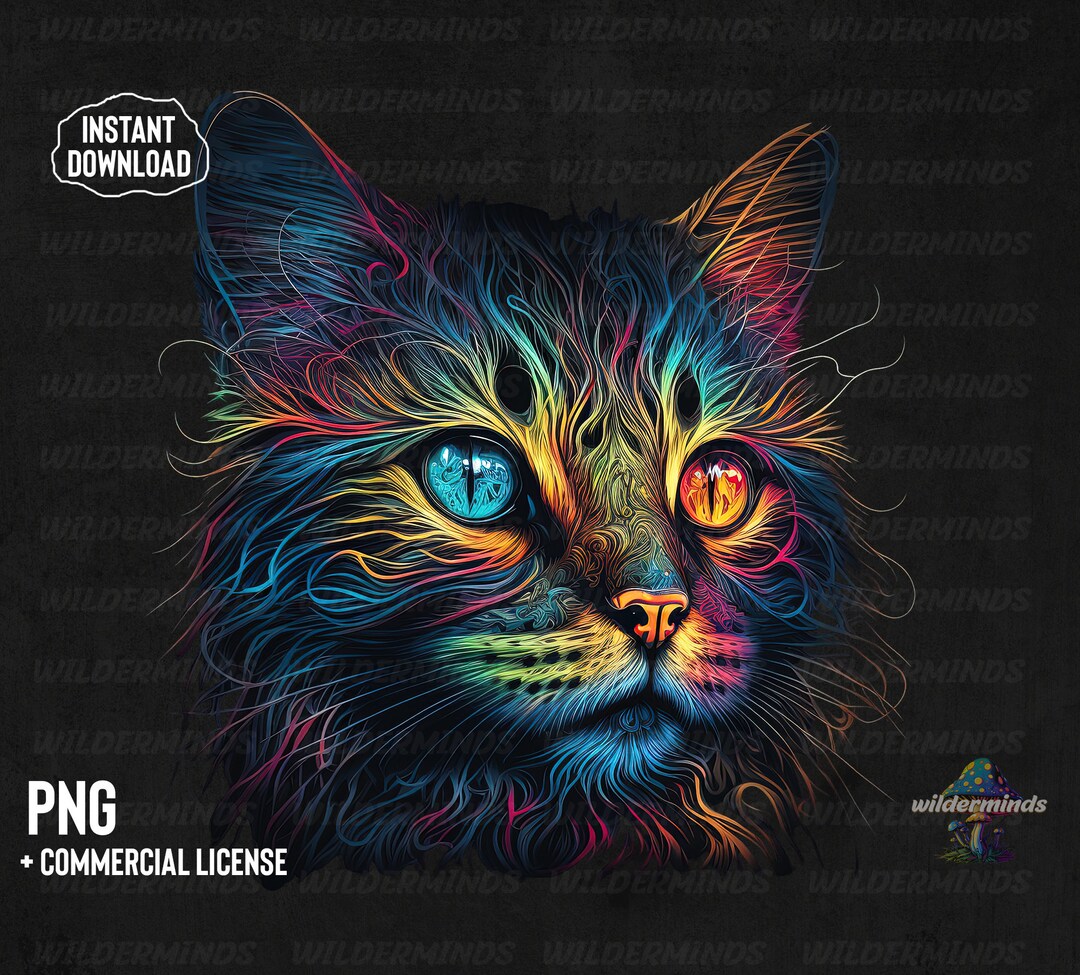 Trippy Cat Design Transparent Background PNG Digital Download for ...