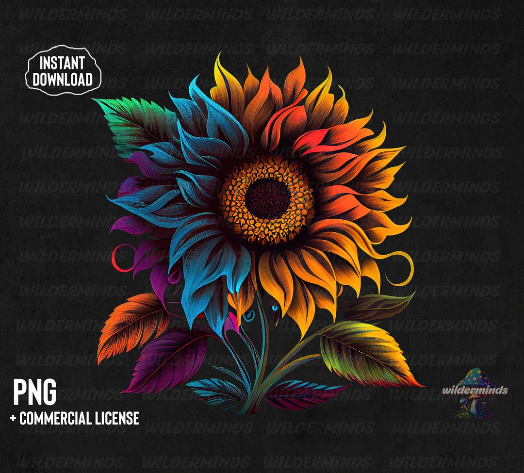 Psychedelic Sunflower Design With Transparent Background for Printing on T-shirts, Stickers ...