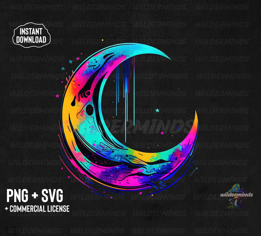 Moon PNG Sublimation Transparent Colorful Moon Design Digital Download ...