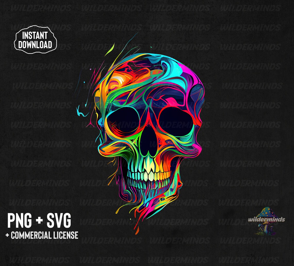 Trippy Skull Design With Transparent Background for Printing on T ...