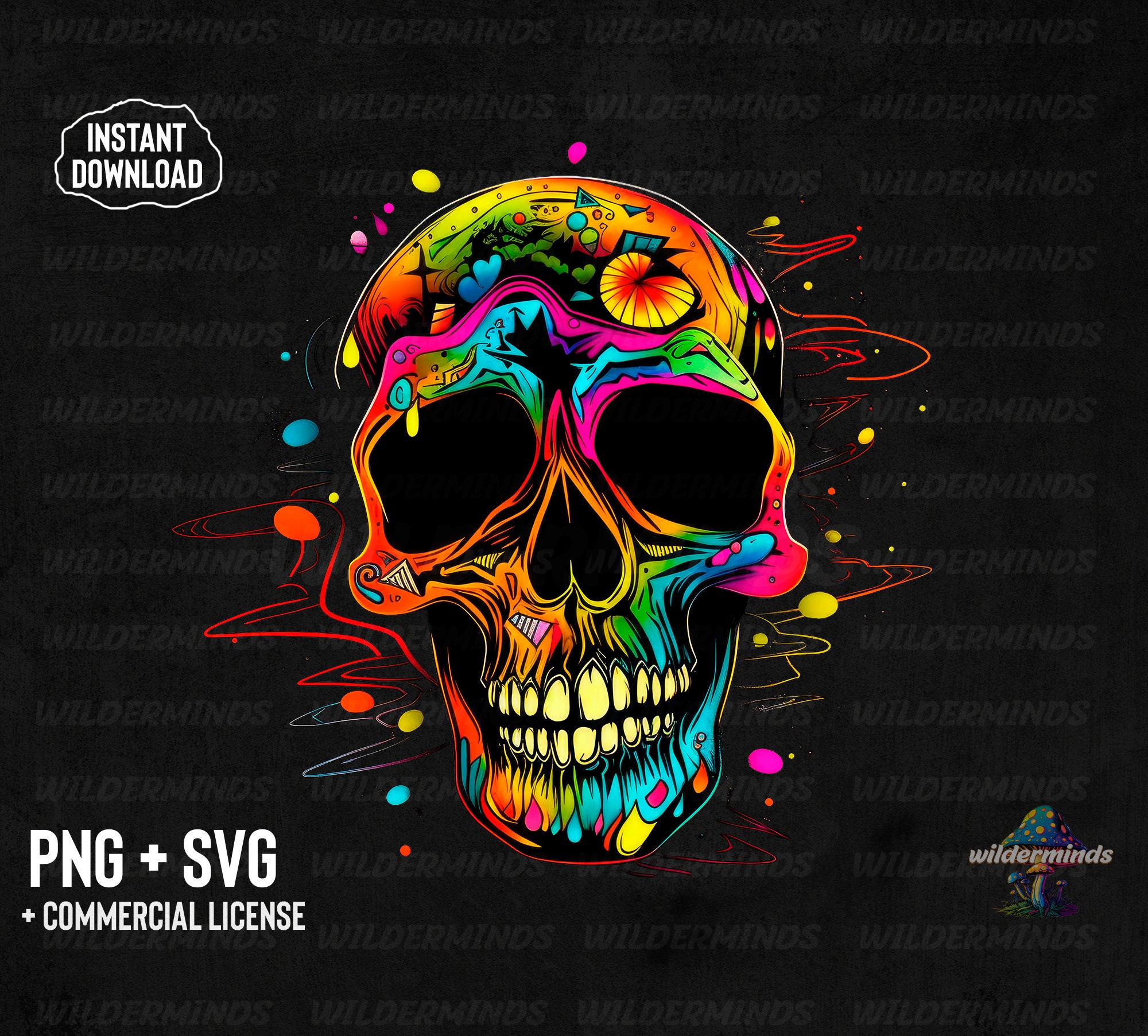Colorful Skull PNG Download Sublimation Skull SVG, Trippy Skull, Stoner ...