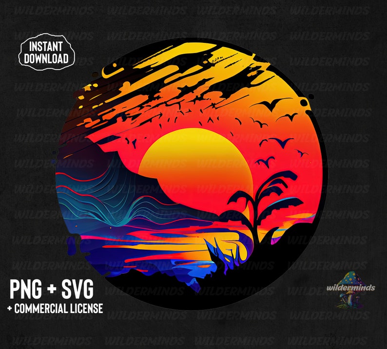 Round Sunset Design With Transparent Background for Printing on T ...