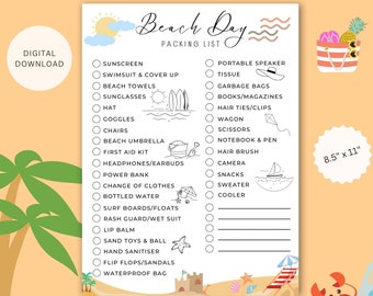 Beach Day Packing List - Etsy
