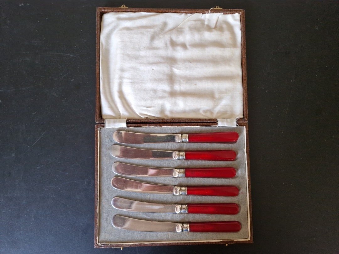 Vintage Set of EPNS Red Handled Butter/ Tea Knives X 6 - Etsy