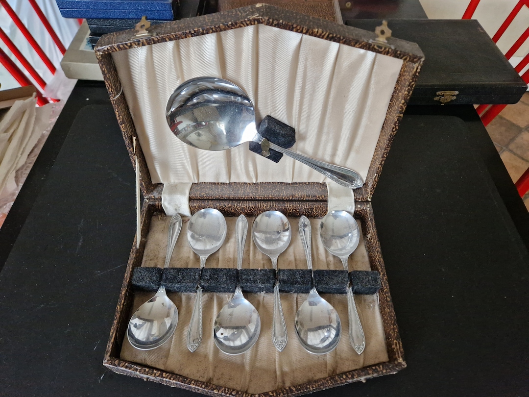 Vintage Boxed Set of Fruit/ Dessert Spoons and Serving Spoon - Etsy