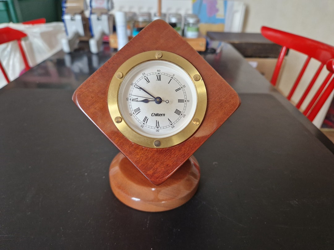 Beautiful Art Deco Style Wood/ Brass Rotating Desk Clock/ Barometer ...