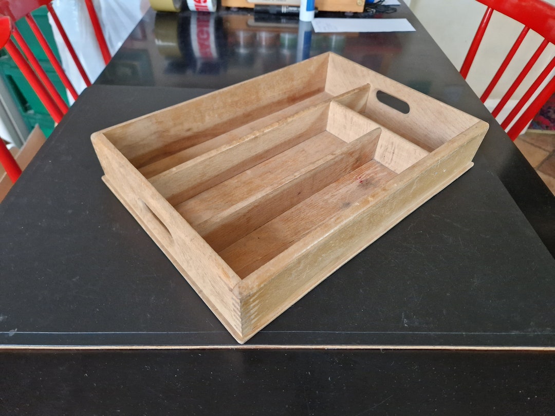 Vintage Wooden Cutlery Tray With Four Compartments - Etsy