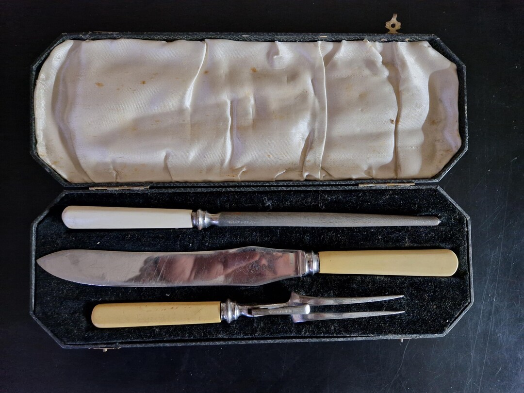 Vintage Boxed Faux Bone Handled Carving Set - 3 Pieces - Etsy