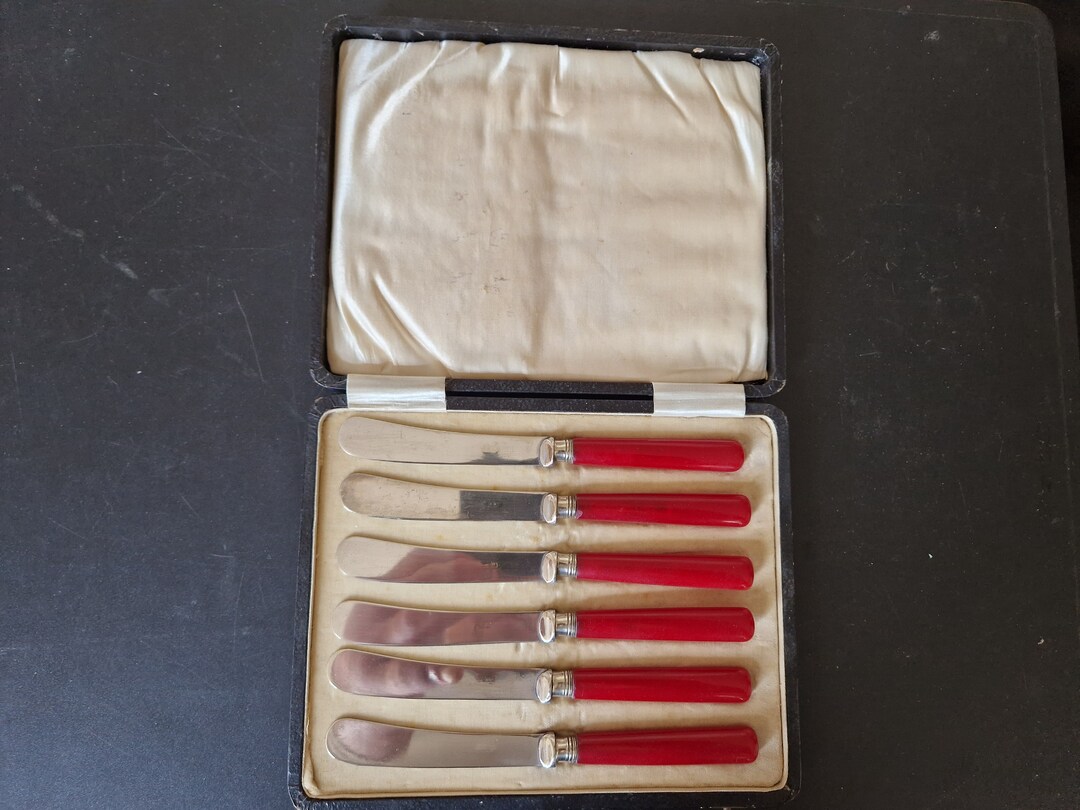 Vintage Boxed Set of Red Handled EPNS Tea/ Butter Knives X 6 - Etsy