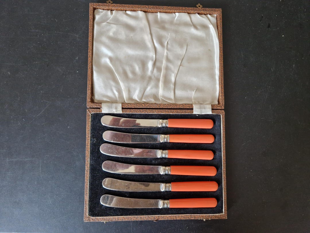 Vintage Boxed Set of EPNS Red Handled Butter/ Tea Knives X 6 - Etsy