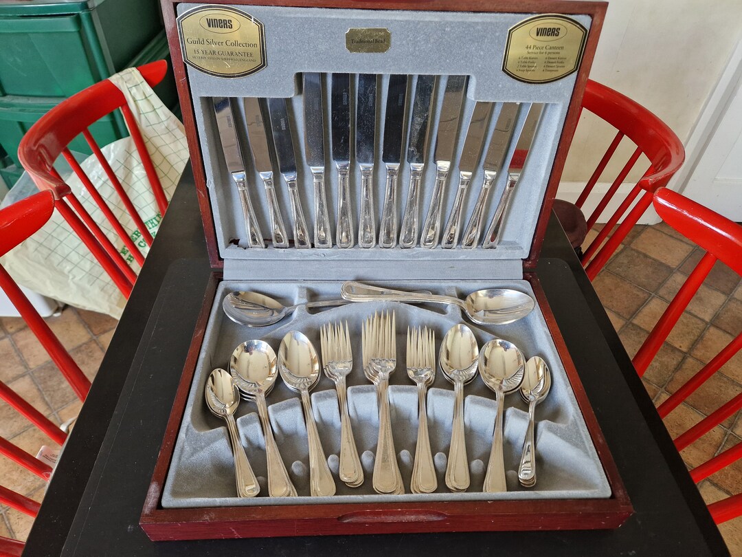 Vintage Wooden Canteen of Viners Bead Pattern Cutlery 46 Pieces - Etsy