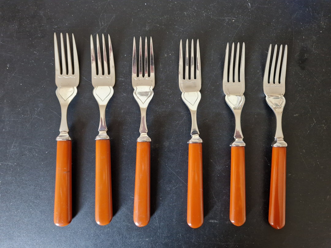 Vintage Caramel Handled Forks X 6 - 6.75 Inches - Etsy