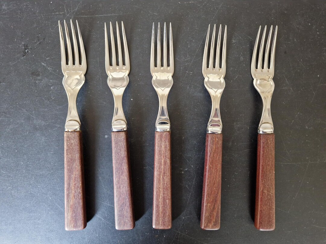 Vintage Set of Wooden Handled Forks X 5 - 7 Inches - Etsy