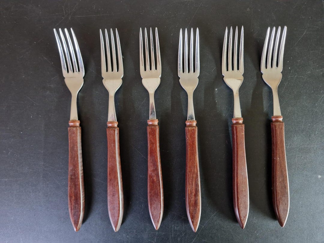 Vintage Set of Wooden Handled Forks X 6 - 7.75 Inches - Etsy
