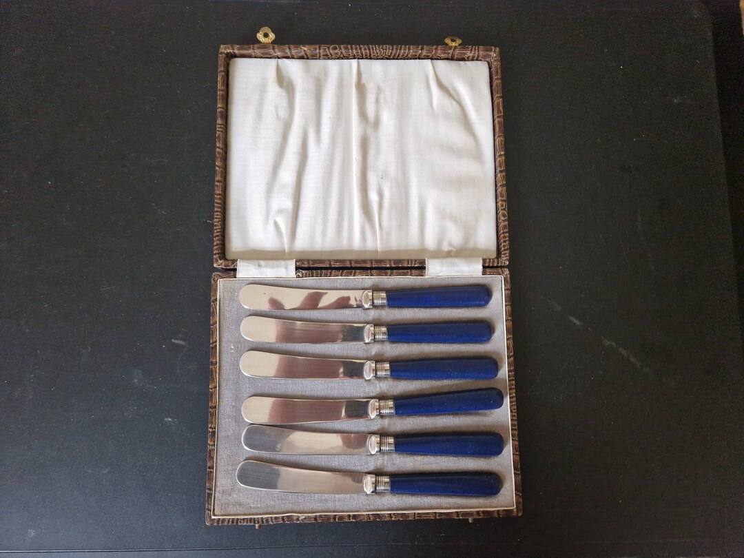 Vintage Boxed Set of EPNS Blue Handled Butter/ Tea Knives X 6 - Etsy