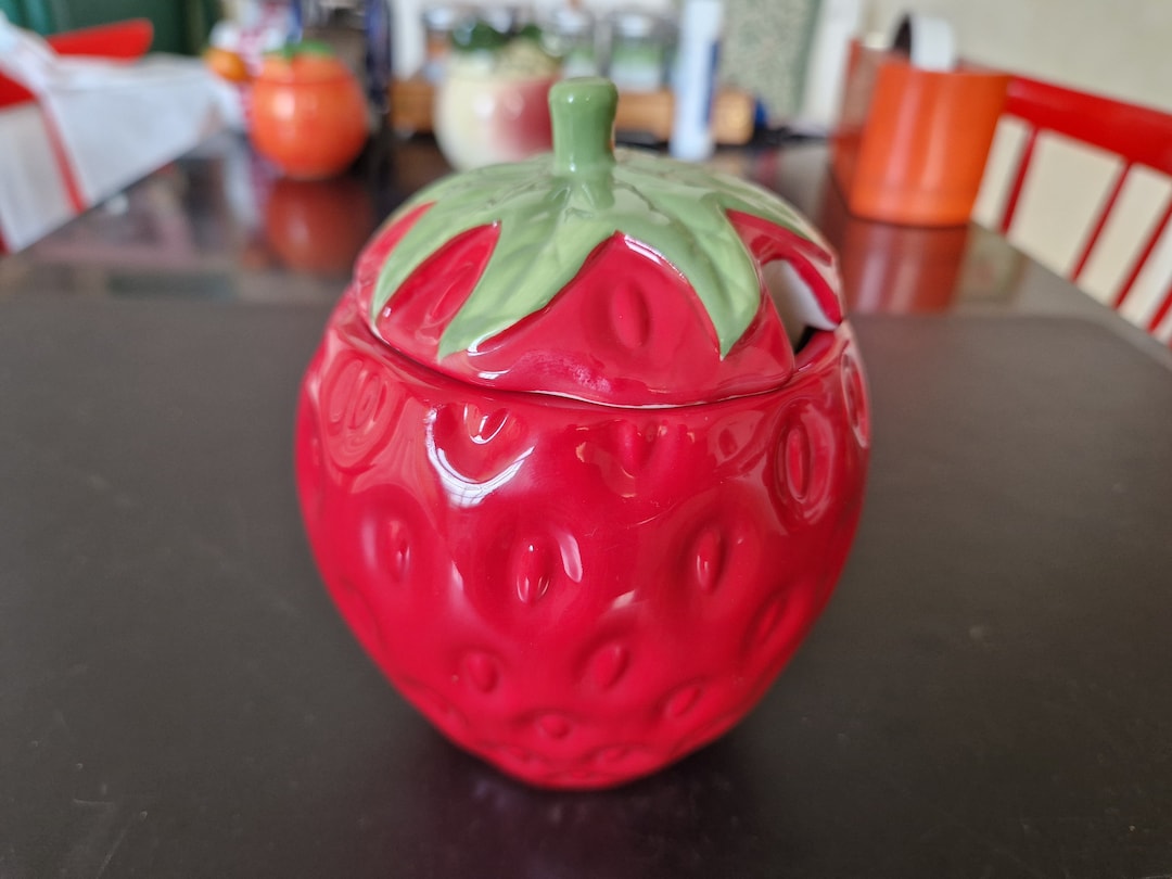 Ceramic Strawberry Jam Pot With Lid - Etsy UK