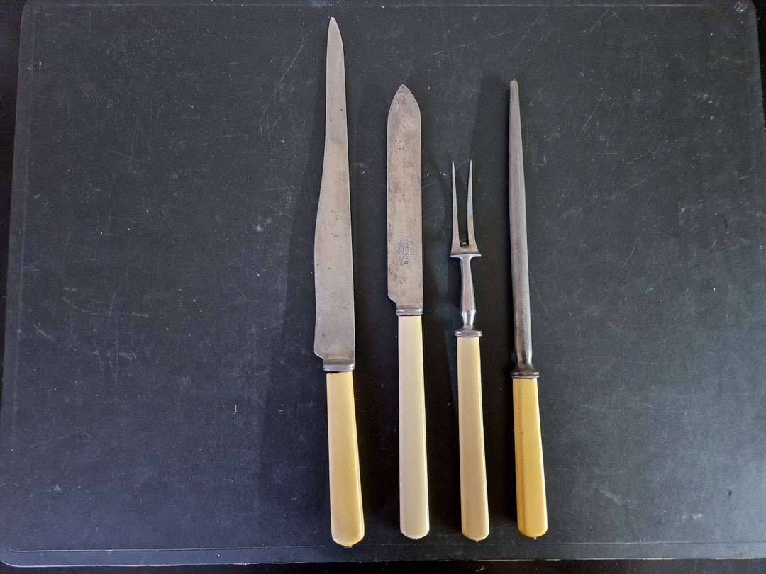 Vintage Faux Bone Handled Carving Set - Etsy