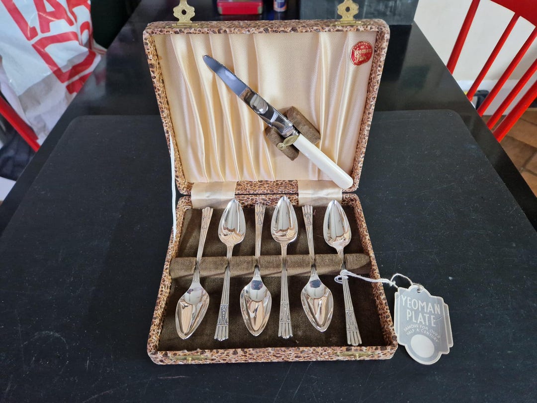 Vintage Boxed Set of Yeoman Plate Grapefruit Spoons X 6 & Faux Bone ...