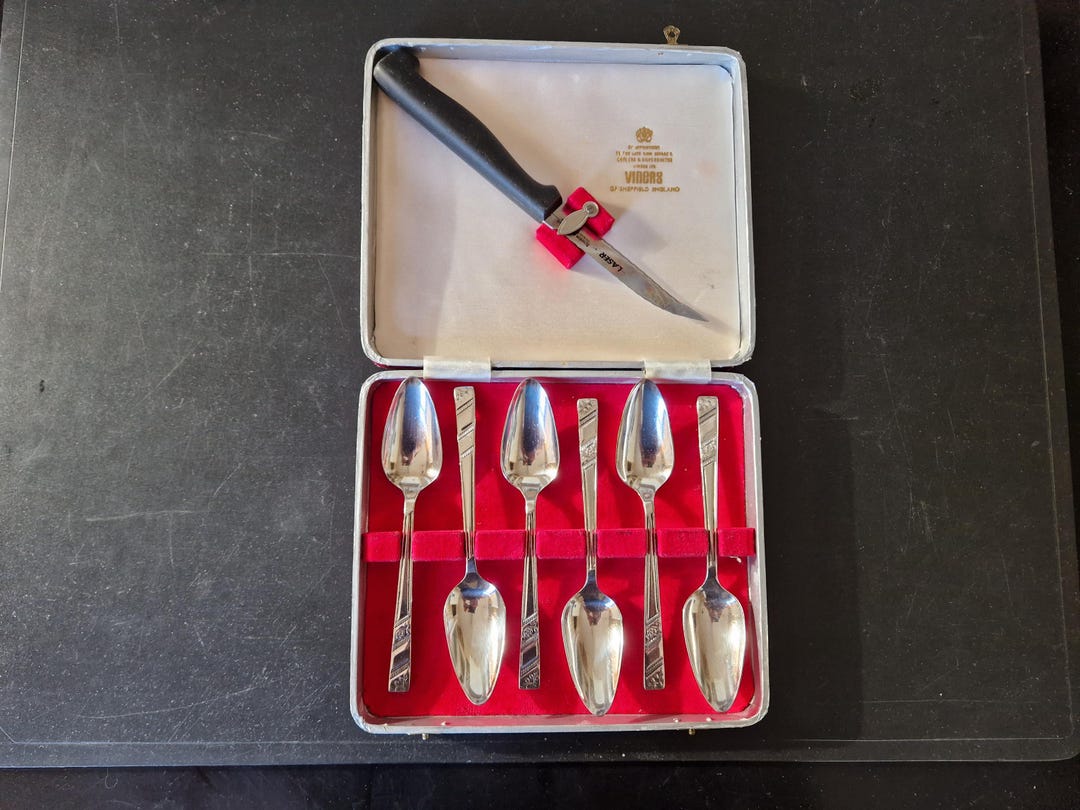 Vintage Boxed Set of Viners Silver Rose Pattern Grapefruit Spoons X 6 ...