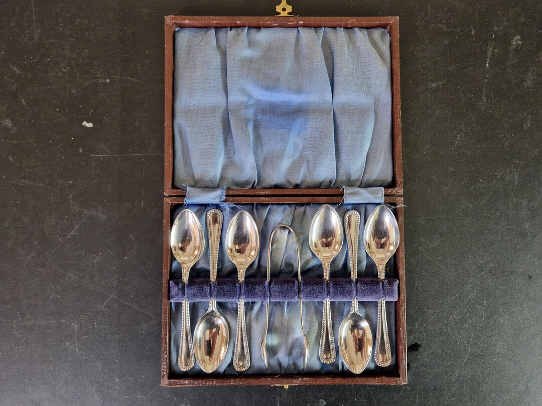 Vintage Boxed Set of EPNS Bead Pattern Tea Spoons X 6 & Sugar Tongs - Etsy