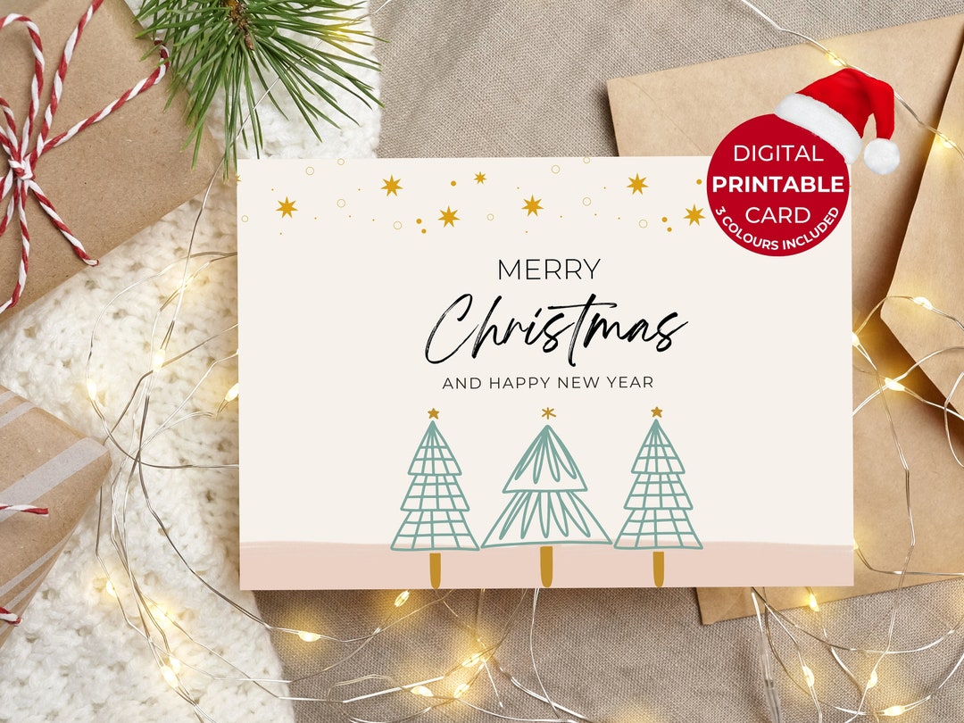 Digital Printable Boho Merry Christmas Stars and Christmas Trees ...