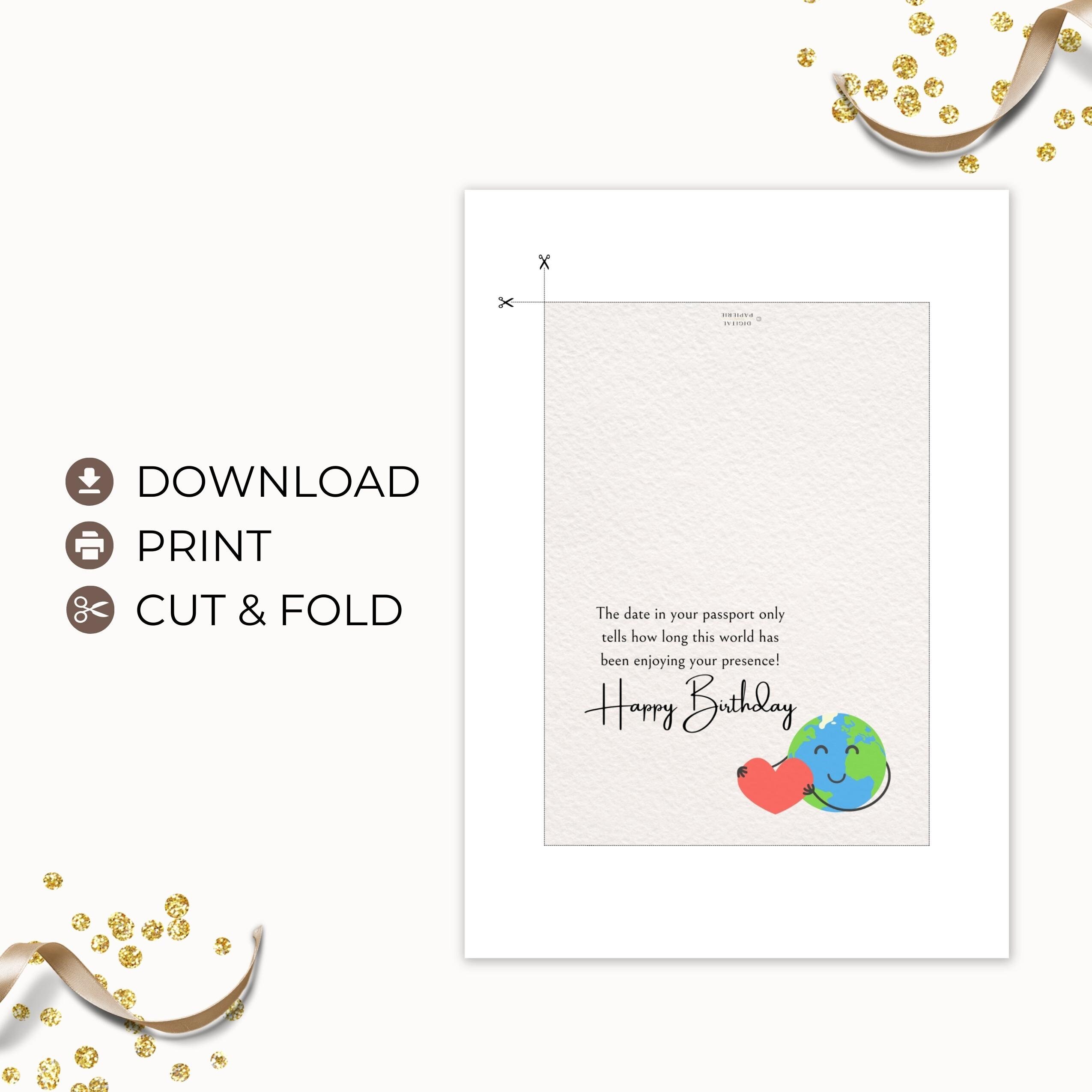 Printable Happy Birthday Card World Heart, Digital Funny Text Wish ...