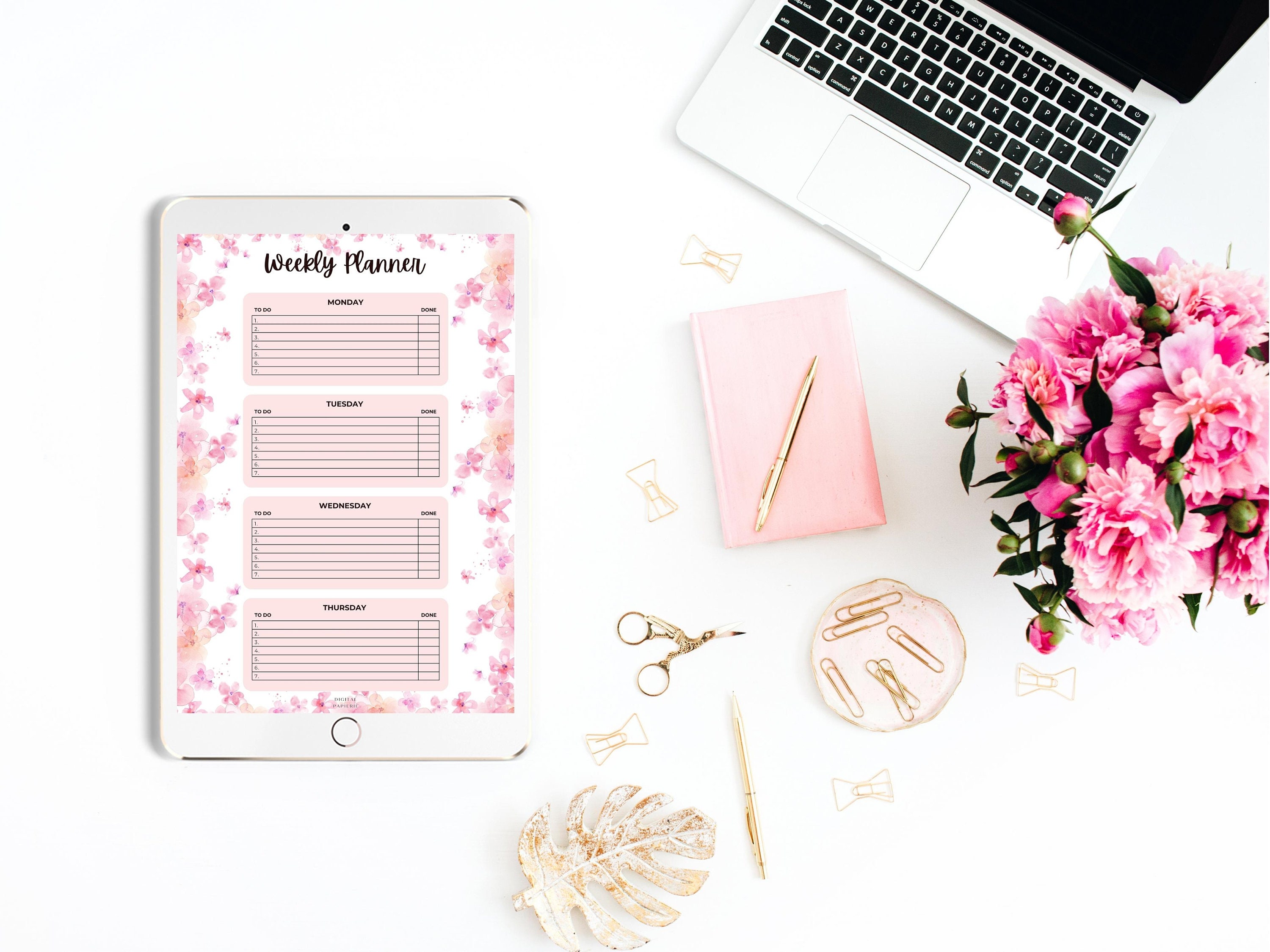 Pink Flowers Border Weekly A4 & Letter Size Schedule/ Task/ to Do ...