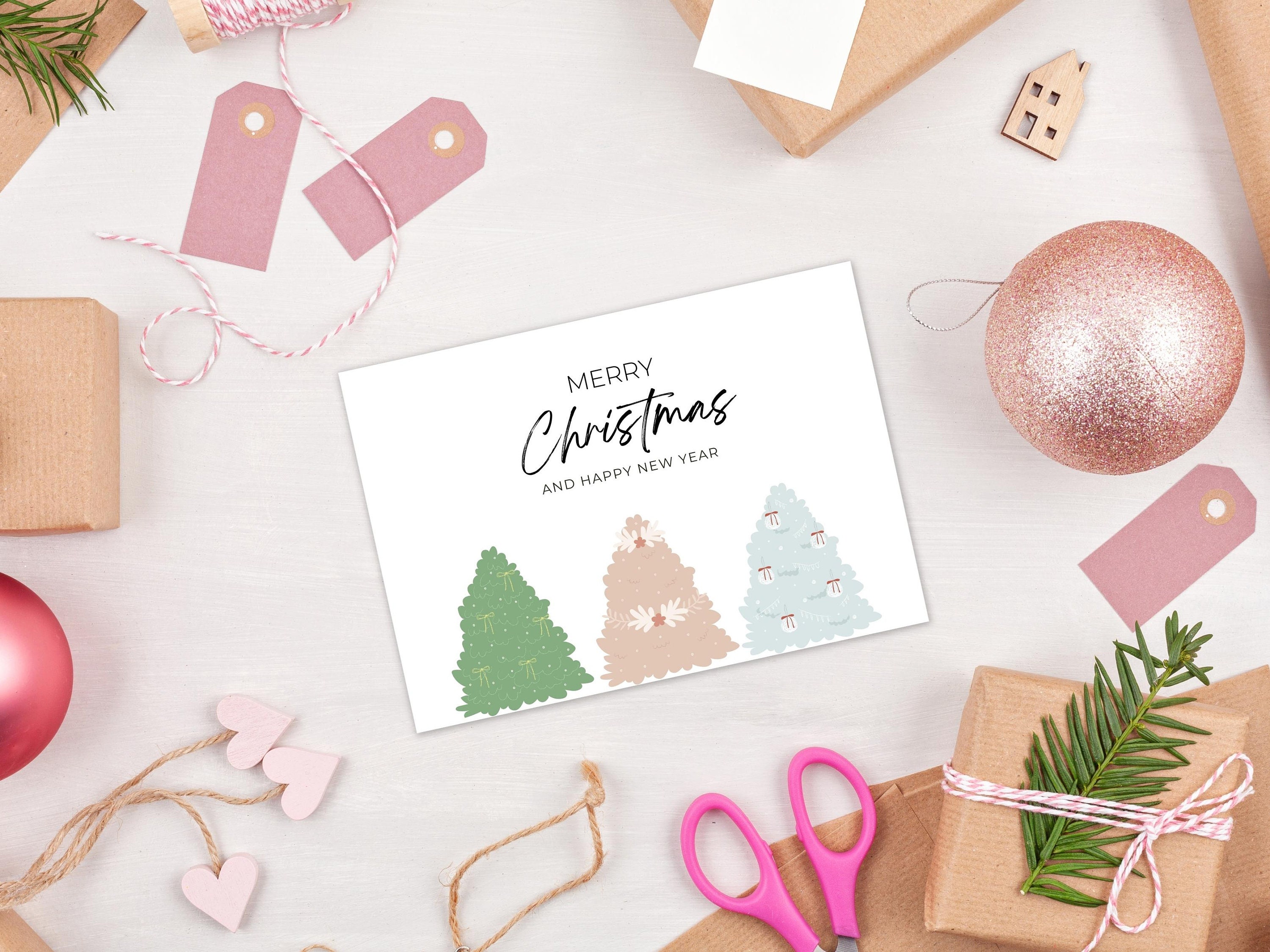 Digital Printable Boho Christmas Trees, Xmas Print at Home Greeting ...