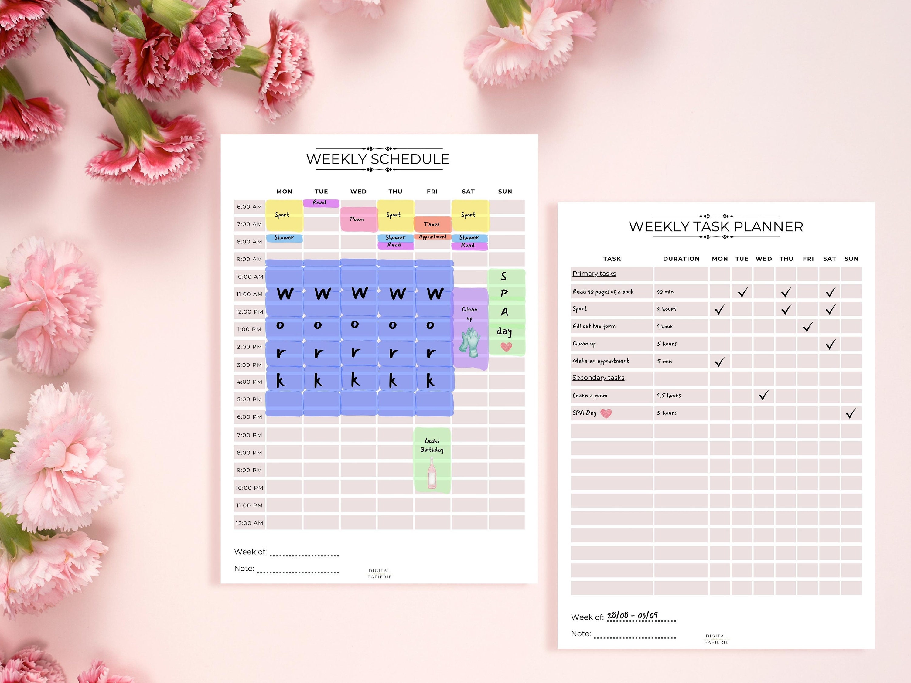 Hourly Weekly A4 & Letter Size Schedule and Task Digital Planner With ...