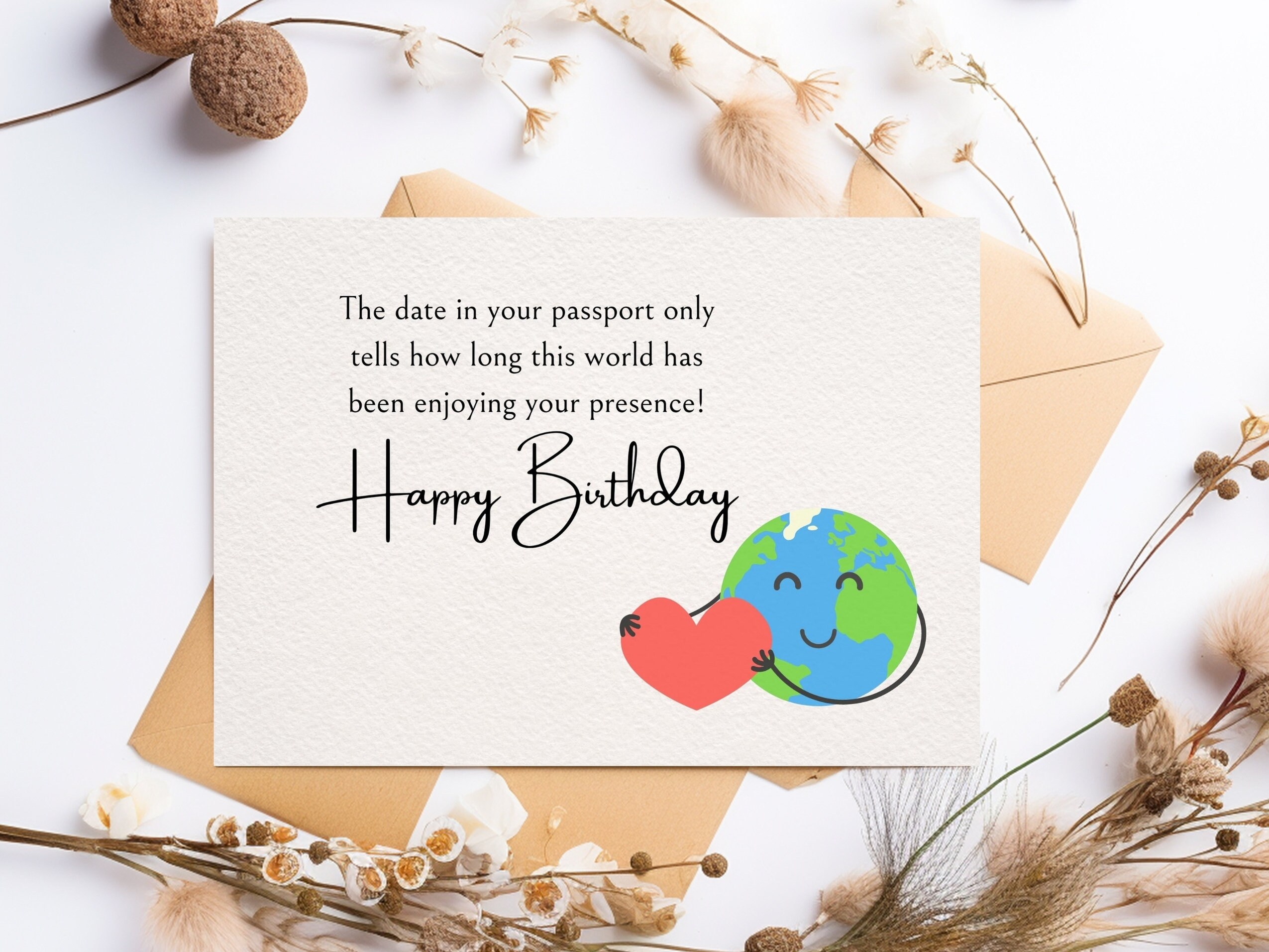 Printable Happy Birthday Card World Heart, Digital Funny Text Wish ...