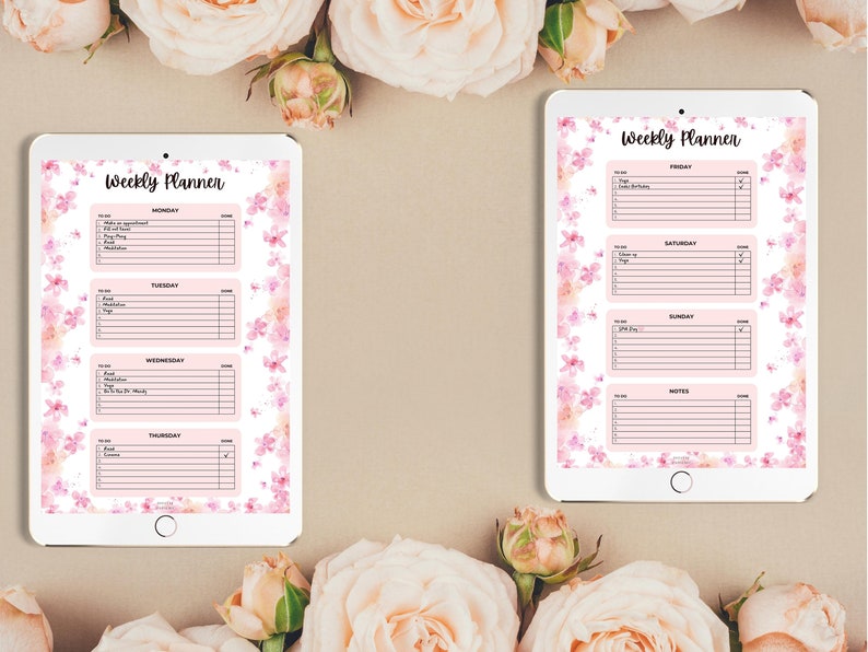 Pink Flowers Border Weekly A4 & Letter Size Schedule/ Task/ to Do ...